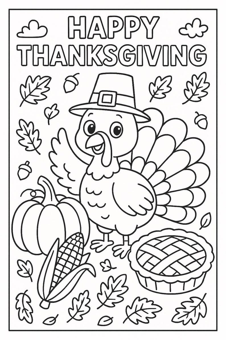 Thanksgiving Themed Coloring Pages - Etsy