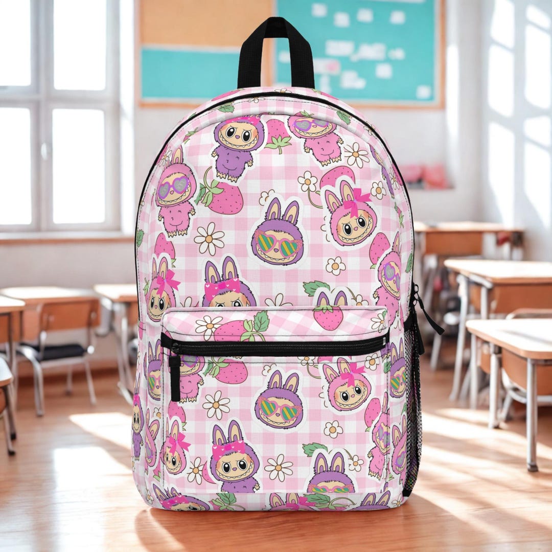 Labubu Srawberry Gingham Back to School Backpack | Cute Kawaii Monster ...