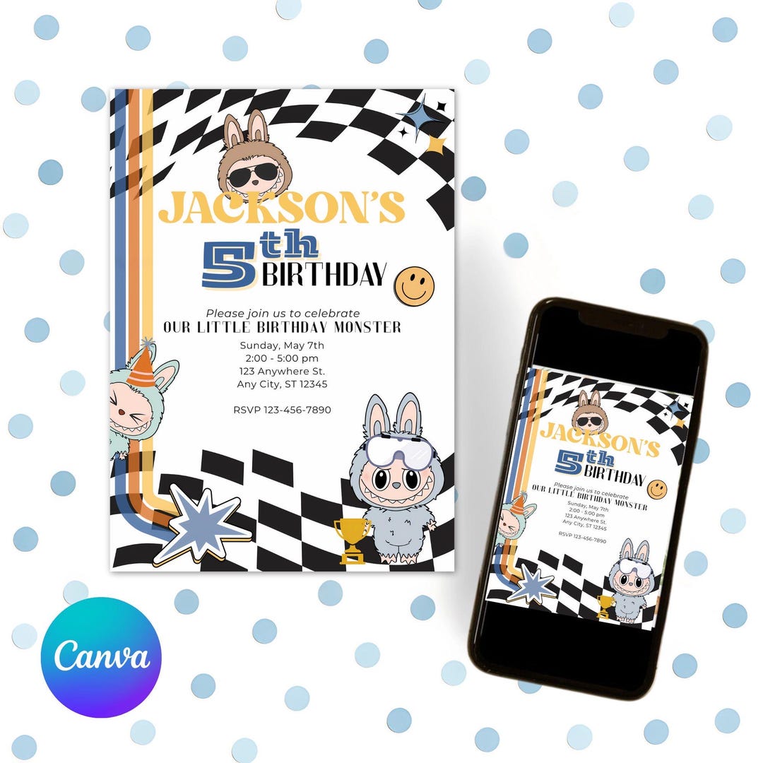 Labubu Little Monster Birthday Invitation Template - Race Theme ...