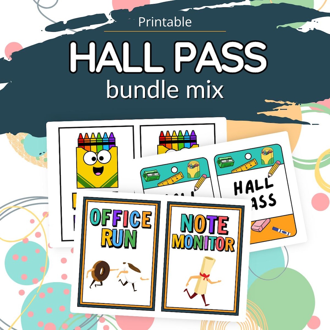 24 Teacher Hall Pass Set | Printable Classroom Hall Passes | Bathroom ...