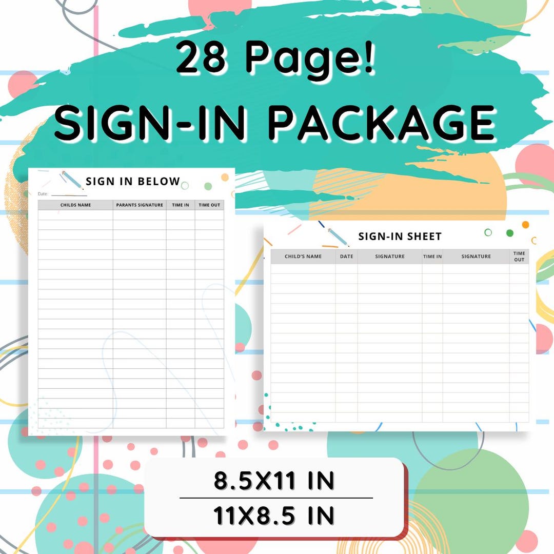 Printable Sign-In Sheets Packet for Daycare, Preschool & Teachers | 28 Page, Classroom ...