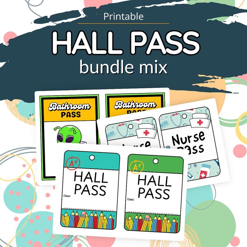 24 Teacher Hall Pass Set | Printable Classroom Hall Passes | Bathroom ...