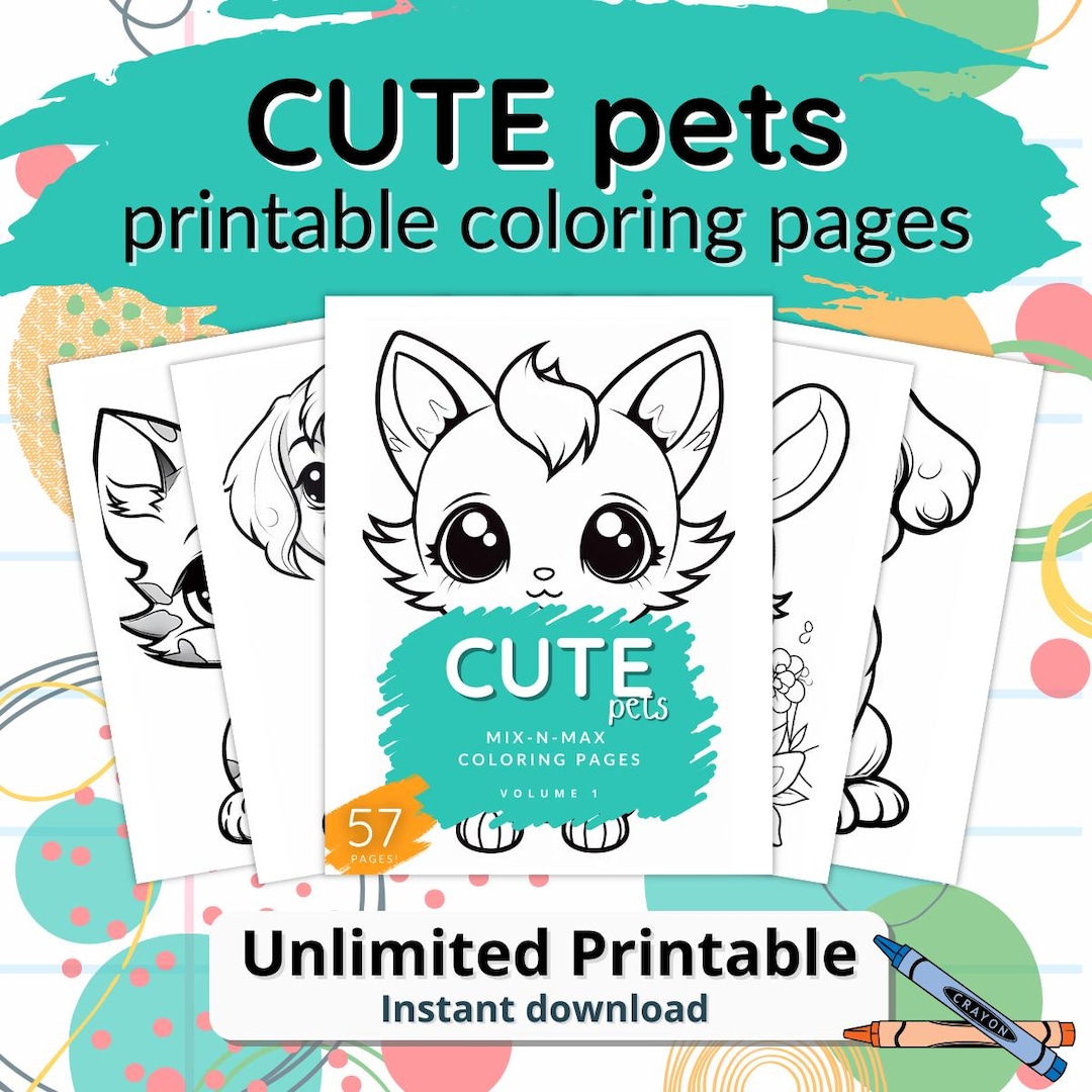 Cute Pets Coloring Pages, Kids Coloring Printable, Puppies Bunnies ...