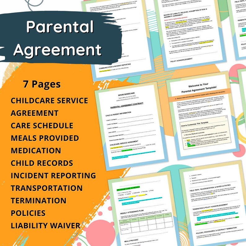 Editable Daycare Contract and Liability Waiver | Printable Childcare ...