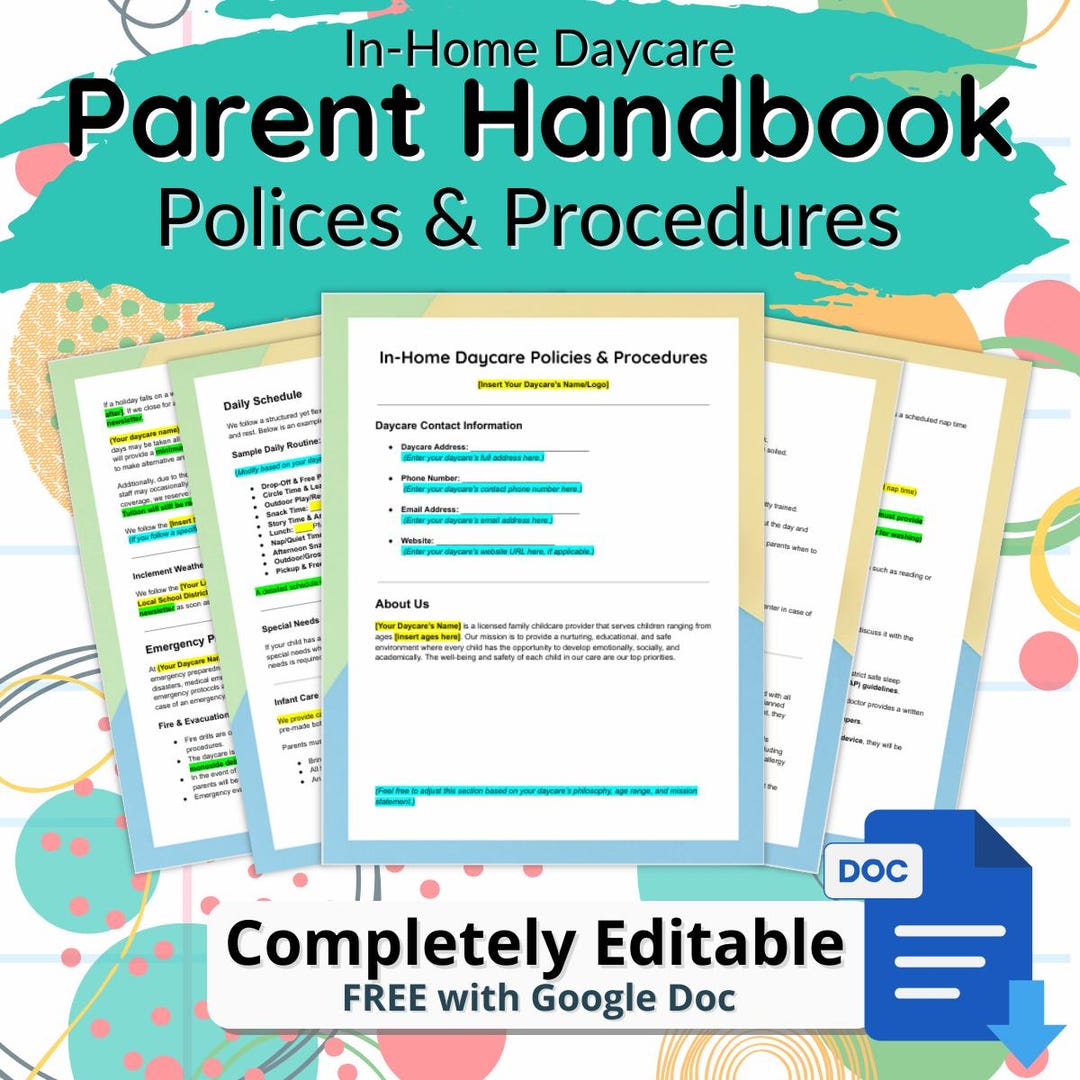 In-home Daycare Parent Handbook | Daycare Forms Template | Home Daycare ...