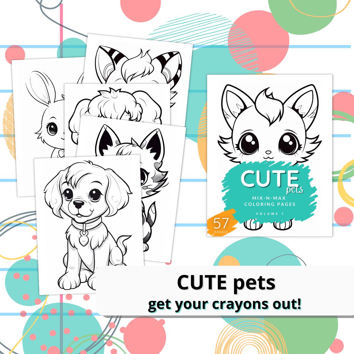 Cute Pets Coloring Pages, Kids Coloring Printable, Puppies Bunnies ...