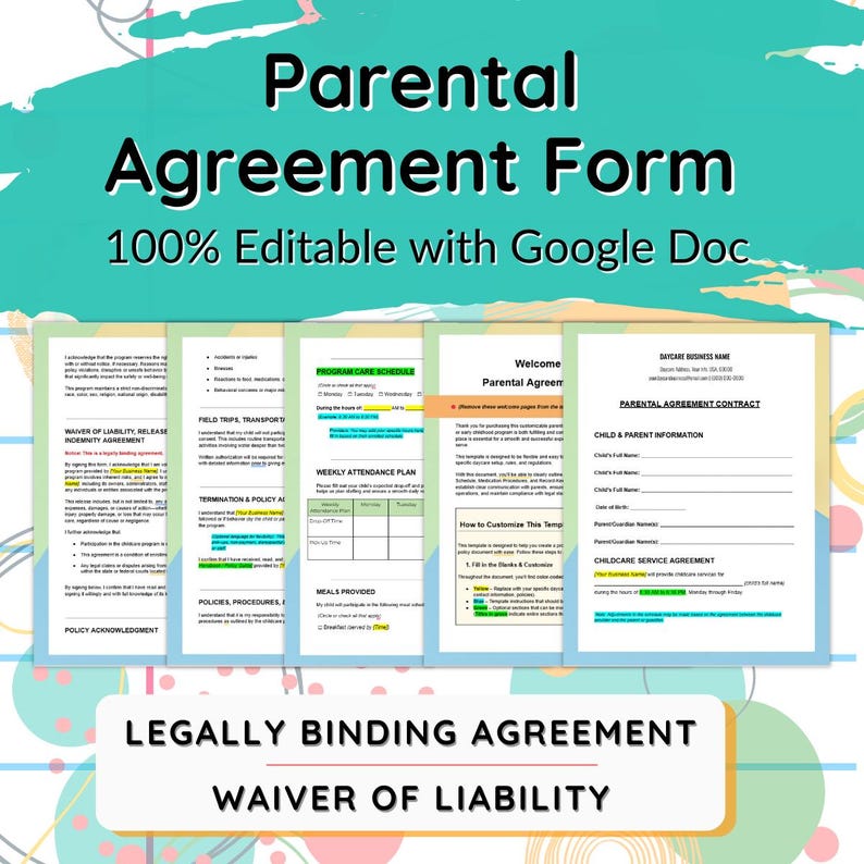 Editable Daycare Contract and Liability Waiver | Printable Childcare ...