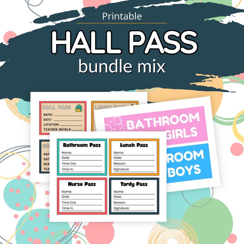 24 Teacher Hall Pass Set | Printable Classroom Hall Passes | Bathroom ...