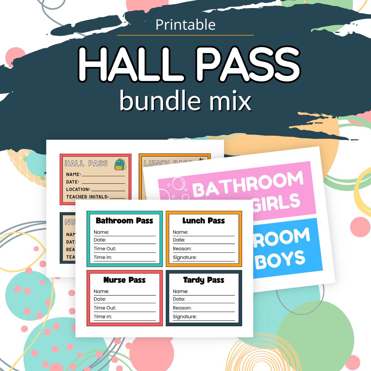 24 Teacher Hall Pass Set | Printable Classroom Hall Passes | Bathroom ...