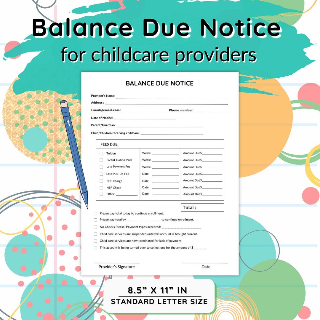 Daycare Balance Due, Printable Childcare Tax Receipt Past Due, In-home ...