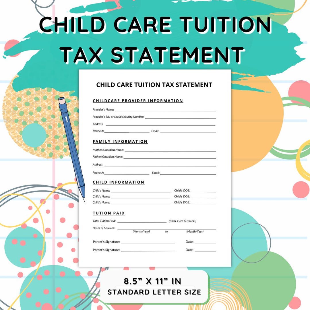 Child Care Tax Form | Printable Daycare Tax Receipt | In-home Daycare ...