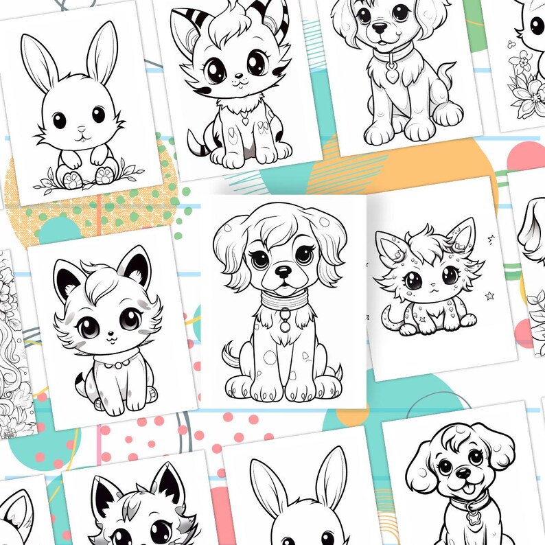 Cute Pets Coloring Pages, Kids Coloring Printable, Puppies Bunnies ...