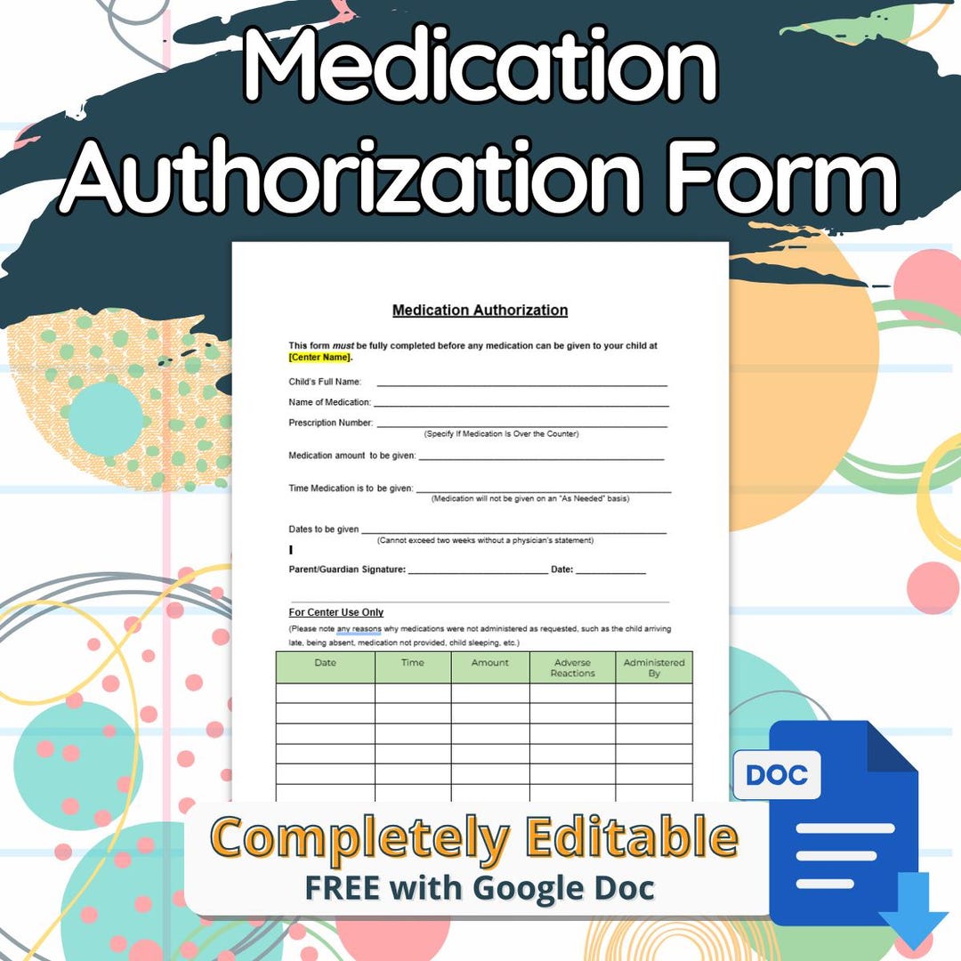 Daycare Medication Authorization Form | Daycare Contract | Childcare ...