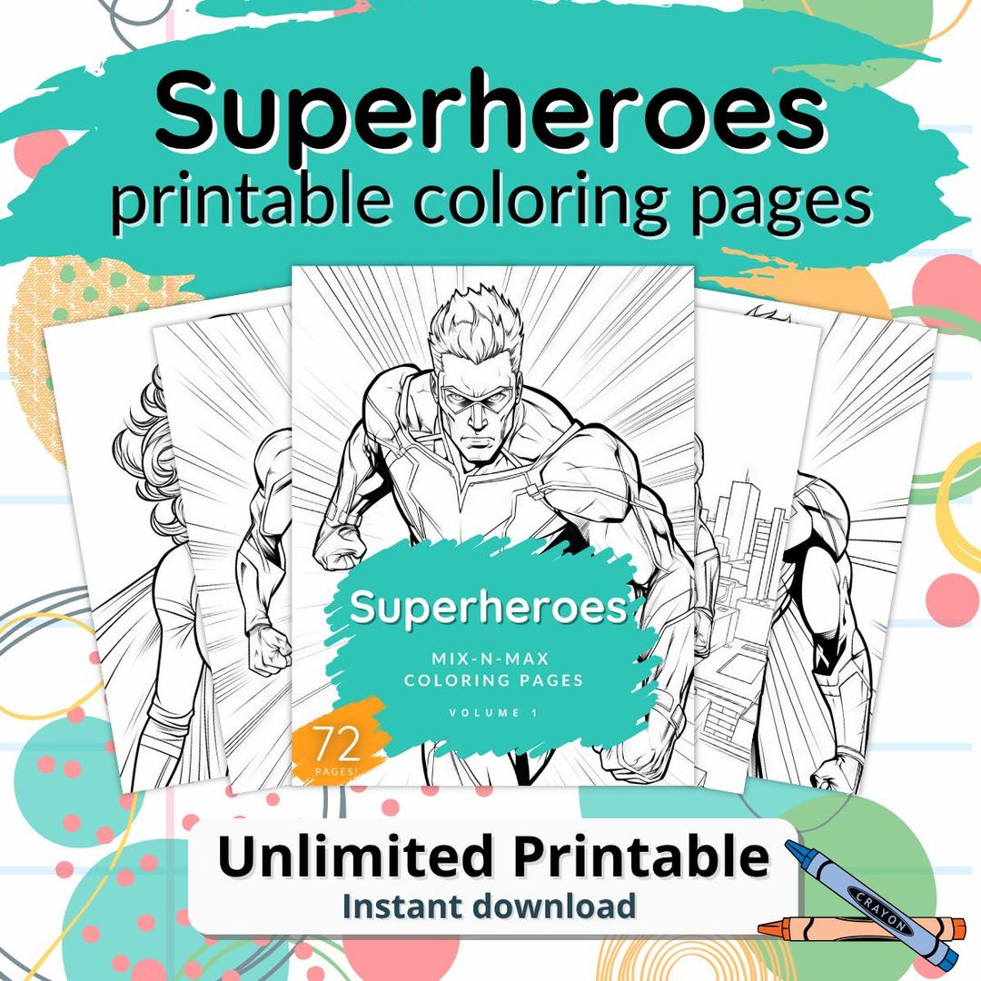 Superhero Coloring Pages, Kids Coloring Sheets, Boys and Girls Color ...