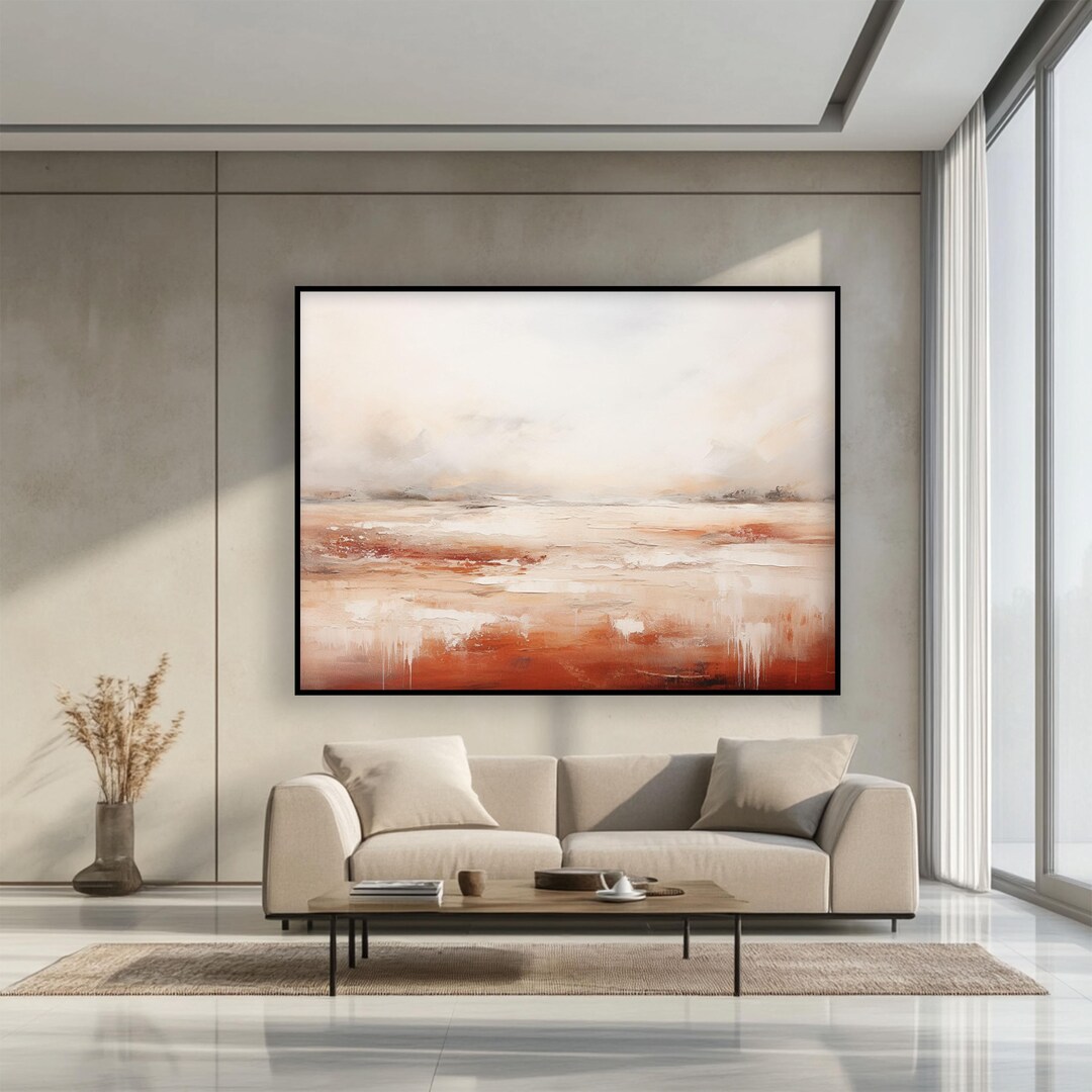 Handmade Red Earth-toned Landscape Oil Painting: Textured Abstract Art ...
