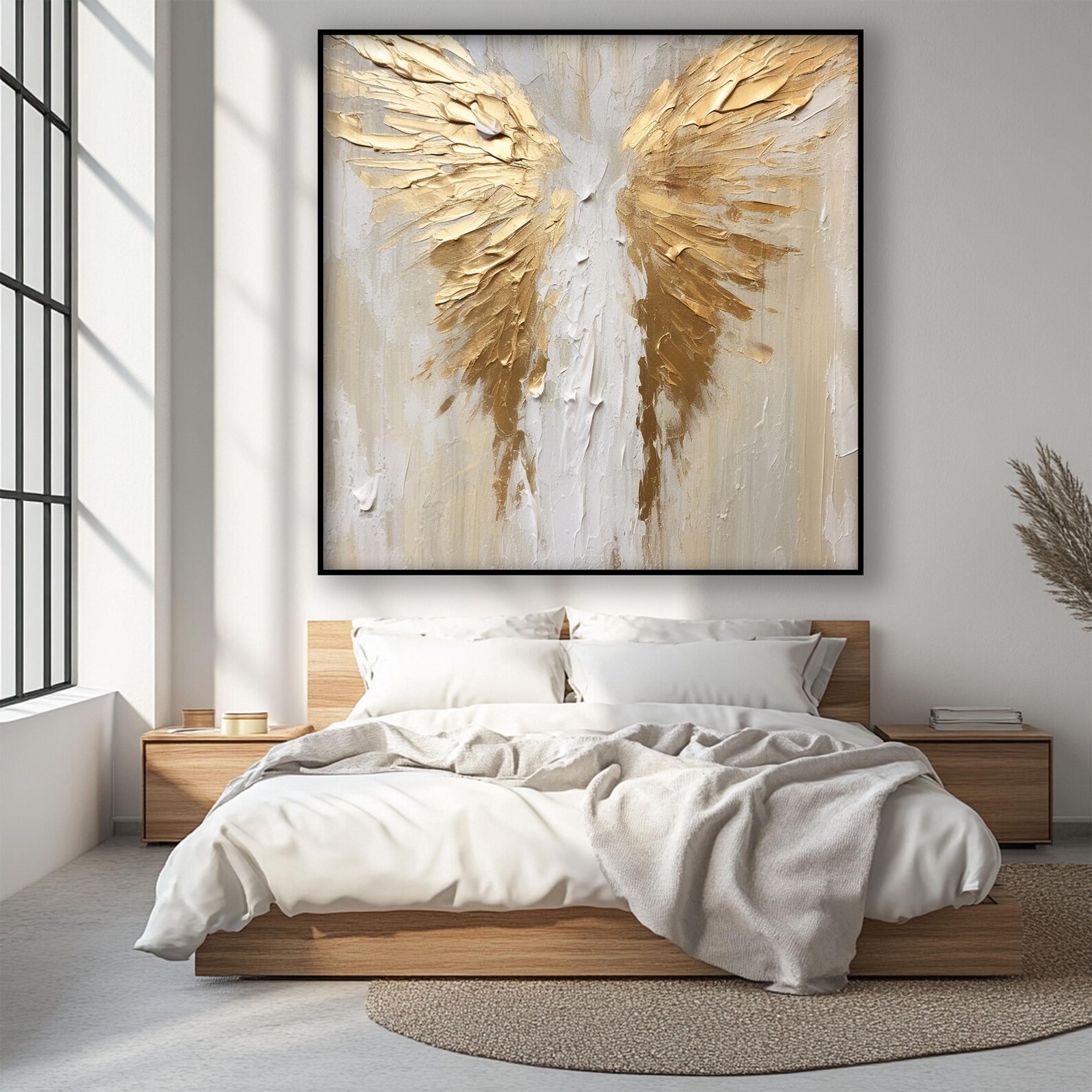 Gold Leaf Angel Wings Oil Painting: Textured Abstract Art - Etsy