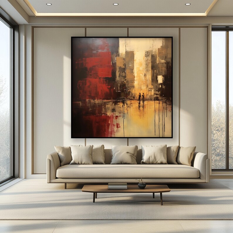 Red and Gold, City Lights Theme, 100% Handmade Oil Painting, Textured ...