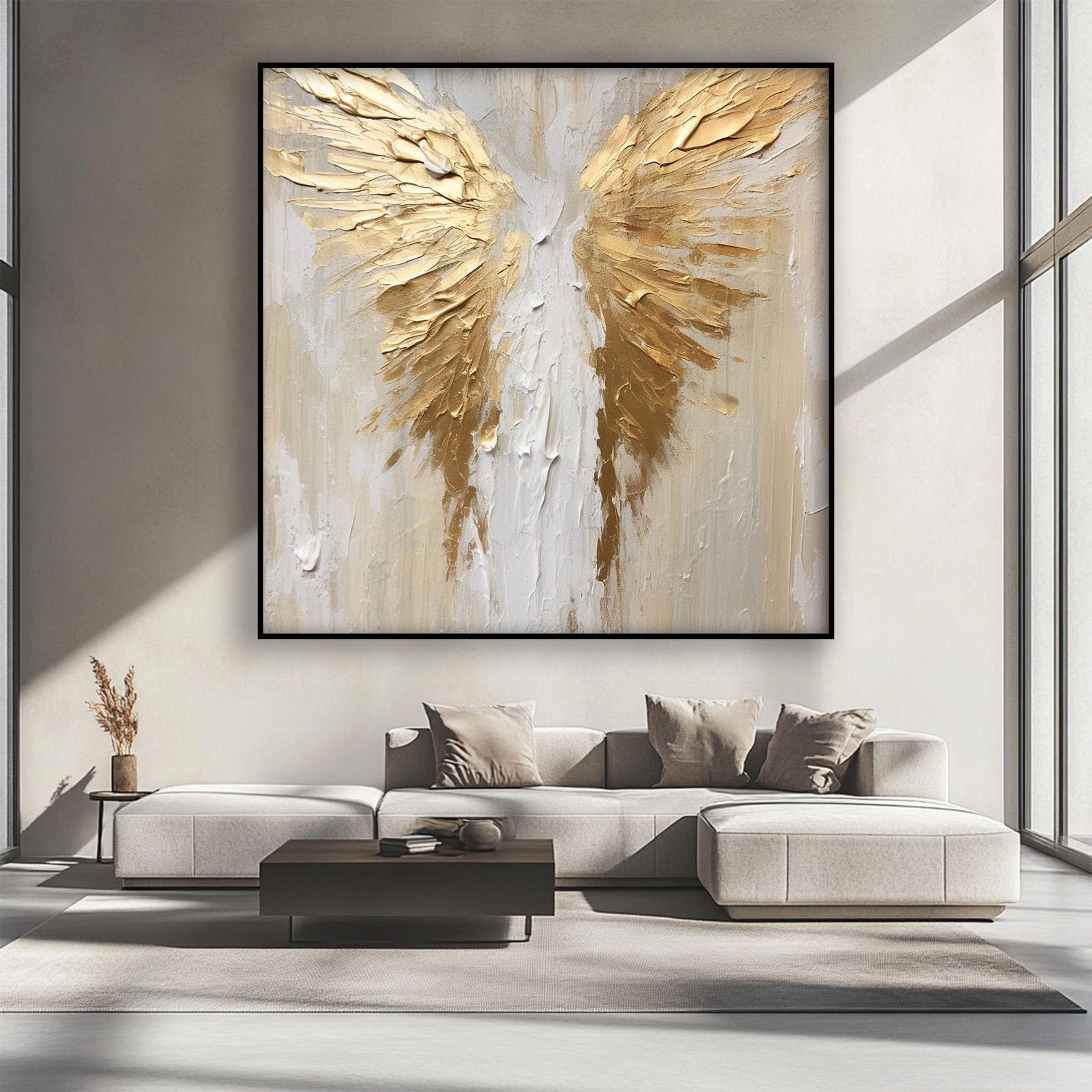 Gold Leaf Angel Wings Oil Painting: Textured Abstract Art - Etsy