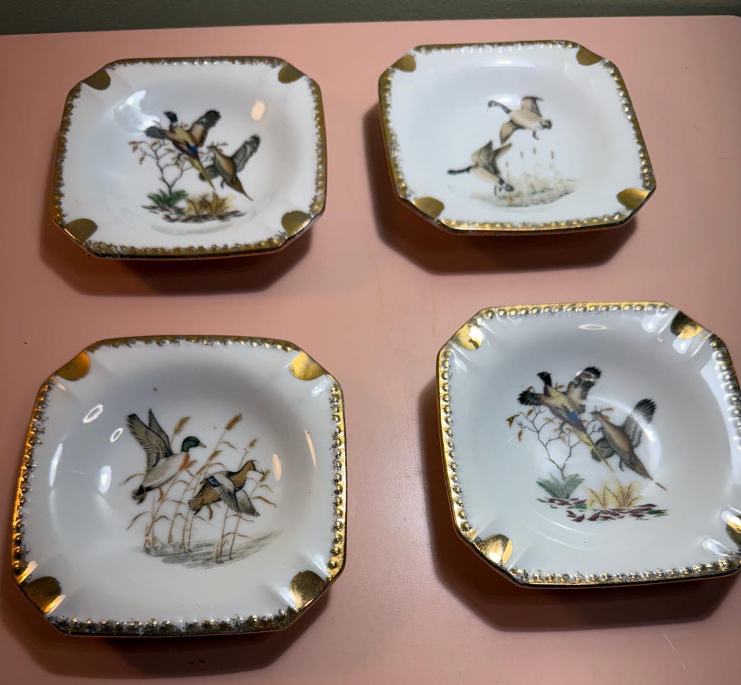 Vintage CHASE Japan Ashtrays Set: Hand-painted Birds With Gold Trim - Etsy