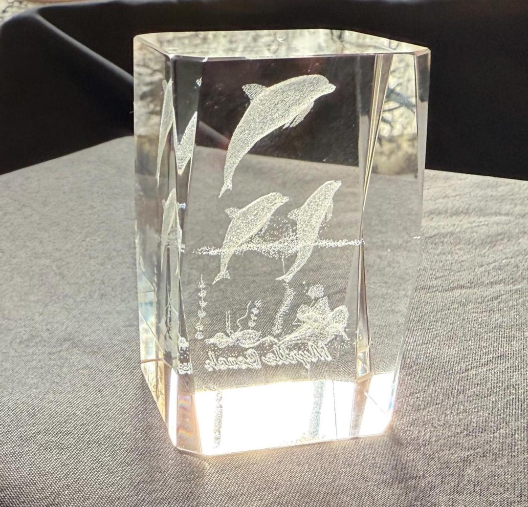 3D Laser Etched Crystal Dolphins Paperweight: Myrtle Beach Souvenir - Etsy