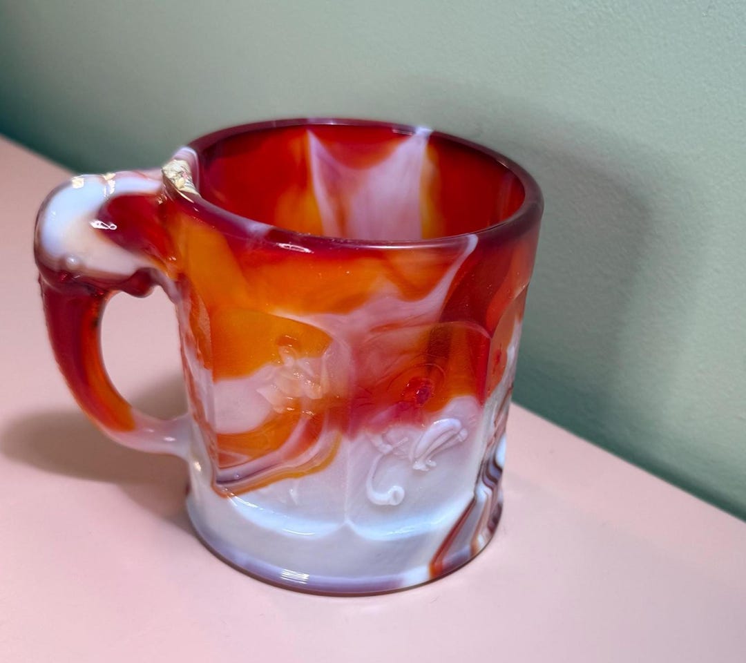 Orange/cream 1960s Slag Glass Child's Storybook Mug W/ Elephant Handle ...