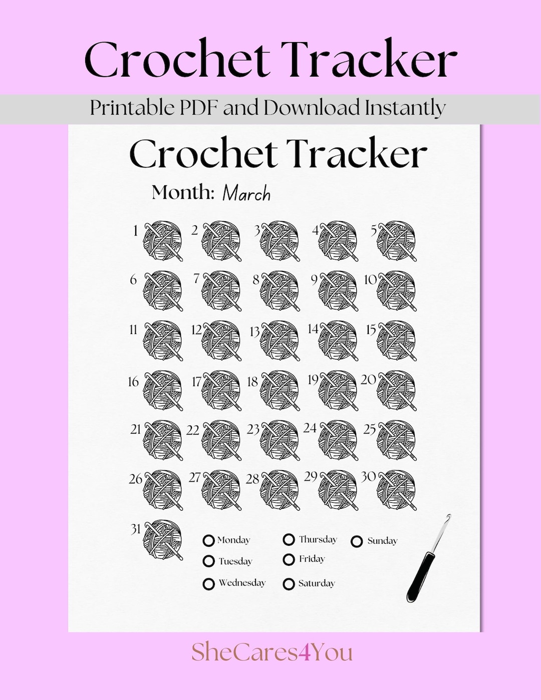 Crochet Tracker, Bullett Journal, Printable Tracker, A4 Daily Tracker ...