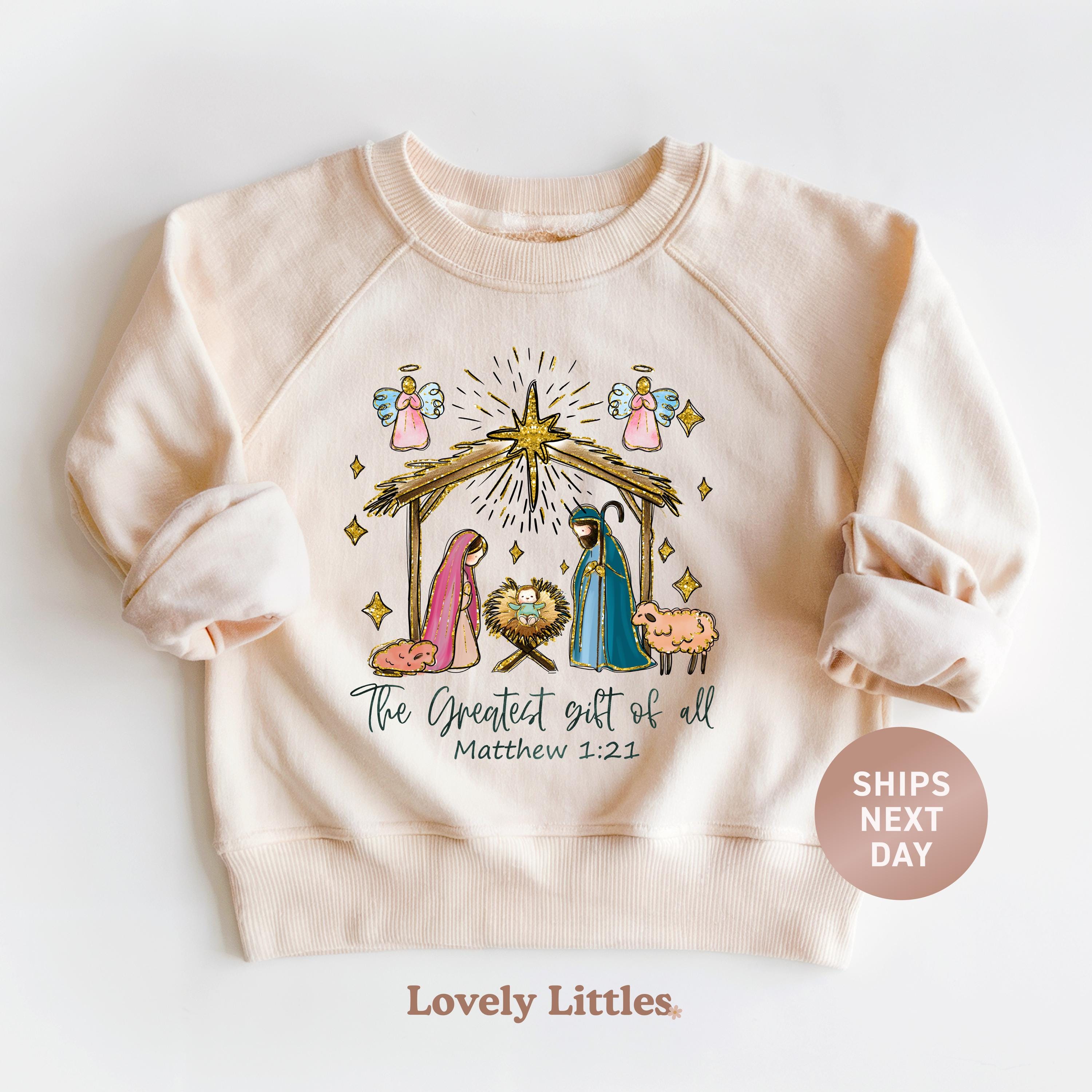 Nativity Sweatshirt: Christmas Natural Kids Pullover, Baby Jesus - Etsy