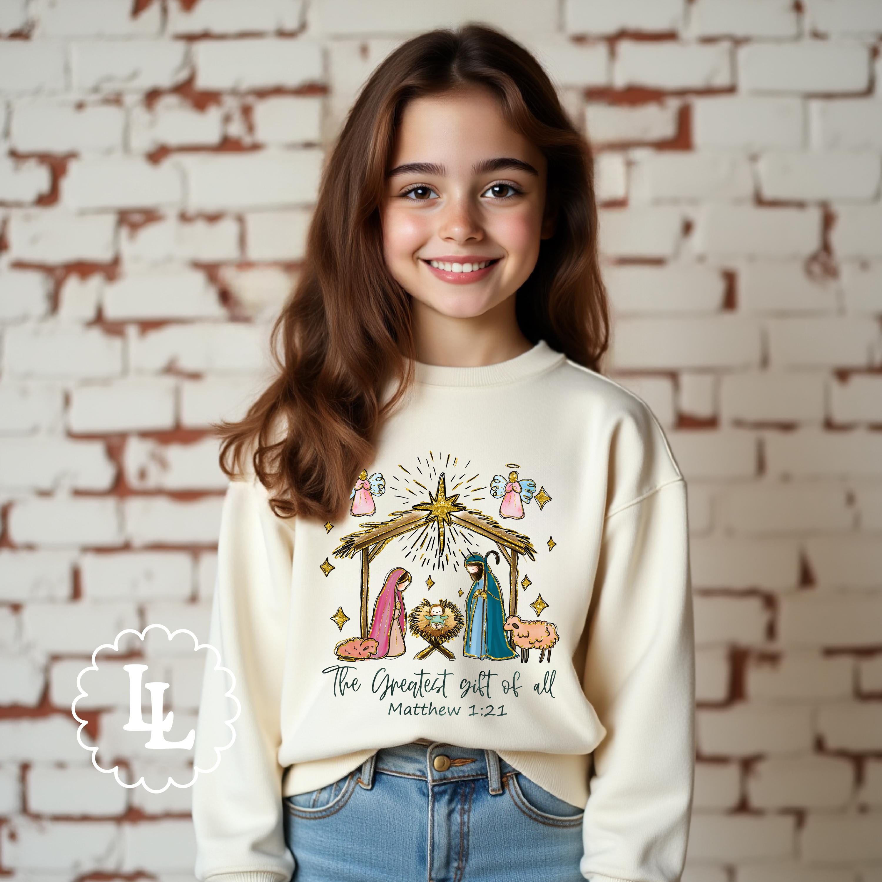 Nativity Sweatshirt: Christmas Natural Kids Pullover, Baby Jesus - Etsy