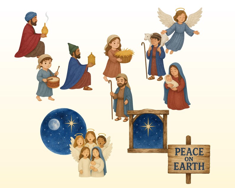 Nativity Christmas Watercolor Clipart | Holy Family, Manger Scene, Baby ...