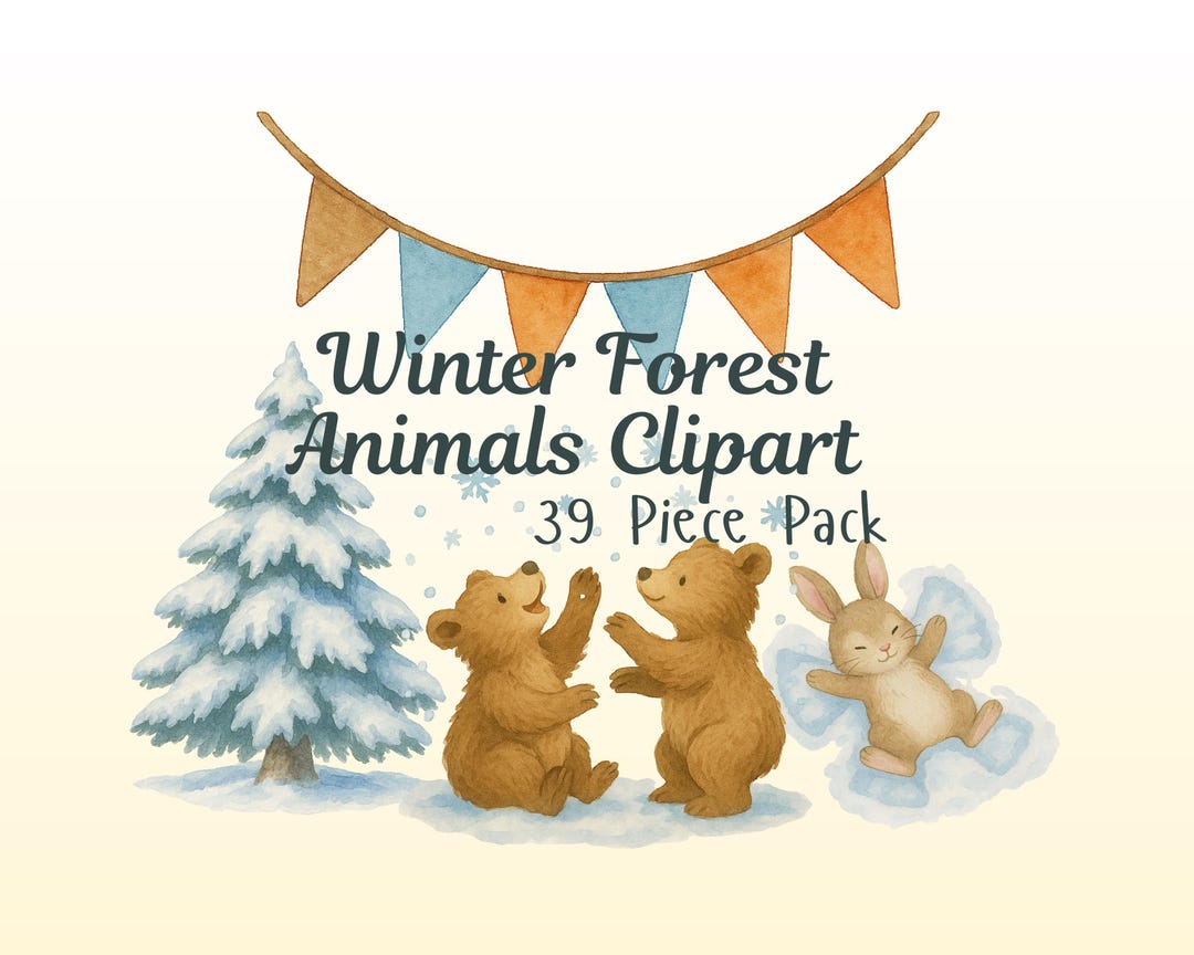Winter Forest Animals Clipart, Woodland Baby Shower PNG, Cozy Season ...