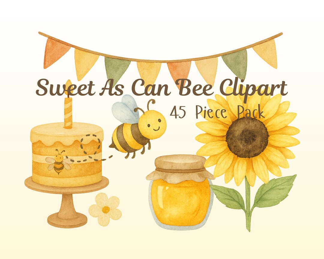 Sweet as Can Bee Clipart Pack | First Birthday, Watercolor Clipart ...
