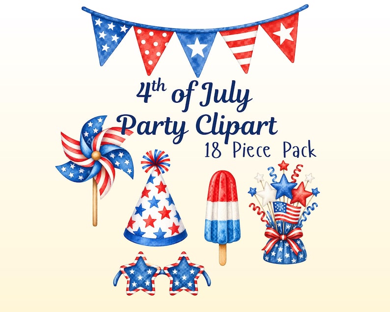 4th of July Clipart Bundle, Patriotic Party Watercolor Graphics, Red ...