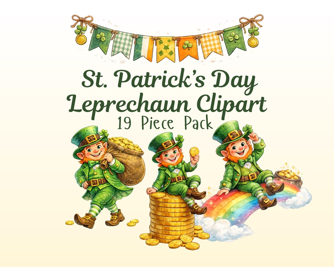 Watercolor Leprechaun Clipart PNG Bundle, St Patricks Day PNG, Lucky ...