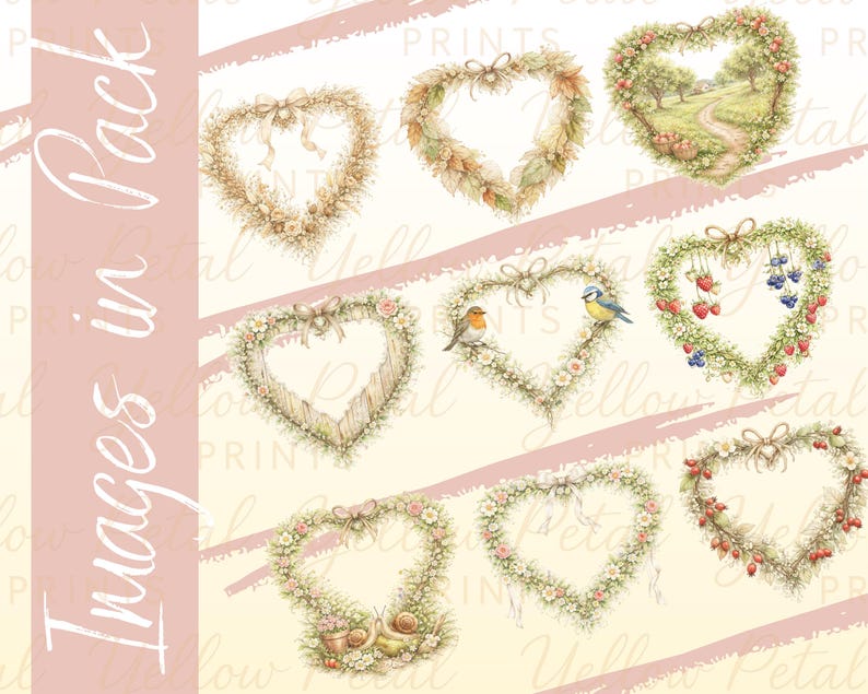 Cottagecore Hearts Watercolor Clipart | Floral Botanical Heart PNG ...