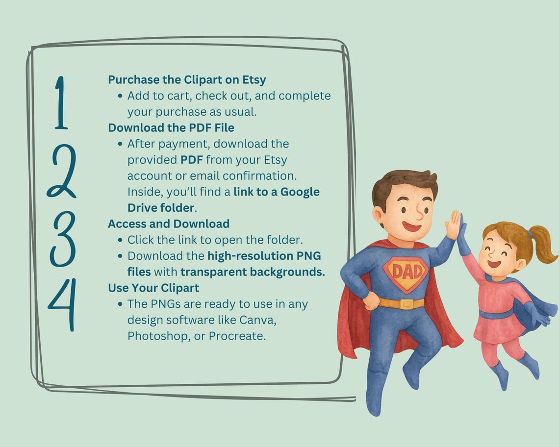 Fathers Day Super Dad Clipart Pack | Instantly Downloadable Pngs ...