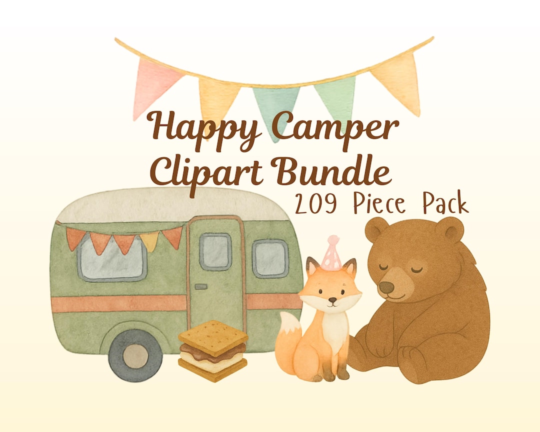 Happy Camper Clipart Pack Bundle | Camping Bachelorette, First Birthday ...
