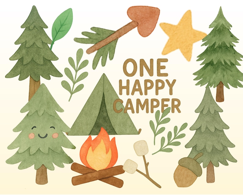 Happy Camper Clipart Pack | Camping Bachelorette, First Birthday ...