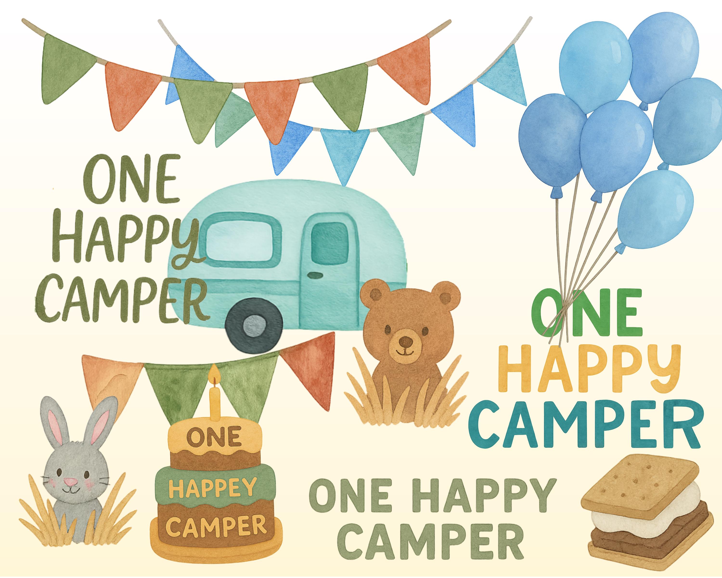 Happy Camper Clipart Pack | Camping Bachelorette, First Birthday ...