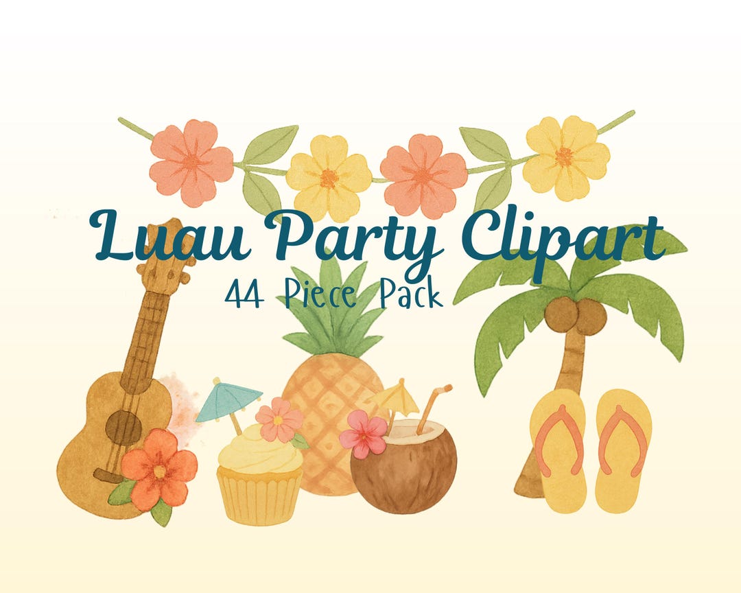 Luau Party Clipart Pack | 50th Birthday, Watercolor Clipart, 100th ...