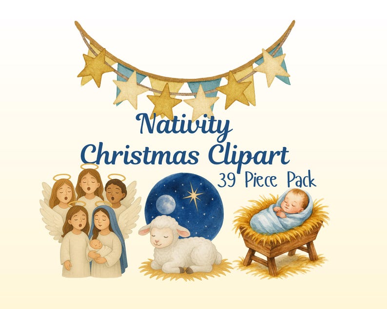Nativity Christmas Watercolor Clipart | Holy Family, Manger Scene, Baby ...