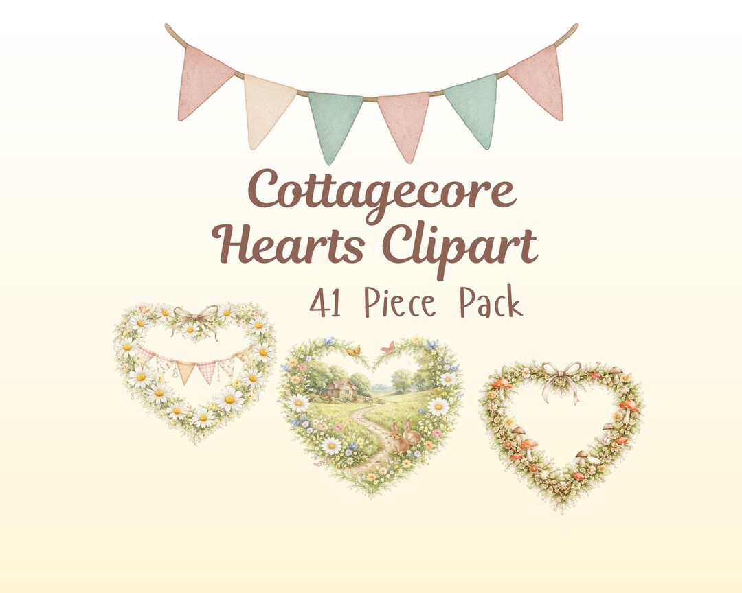 Cottagecore Hearts Watercolor Clipart | Floral Botanical Heart PNG ...
