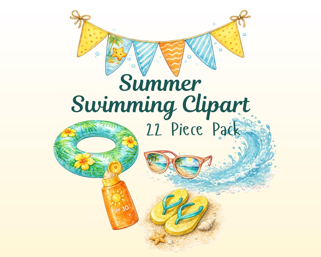 Summer Swimming Watercolor Clipart, Pool Party PNG, Summer Splash ...