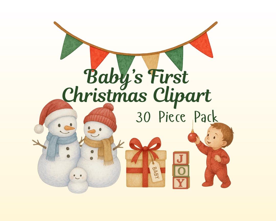 Baby's First Christmas Watercolor Clipart | 30 Pngs | Baby Christmas ...
