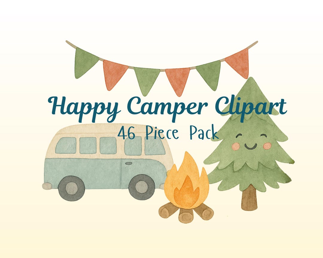 Happy Camper Clipart Pack | Camping Bachelorette, First Birthday ...