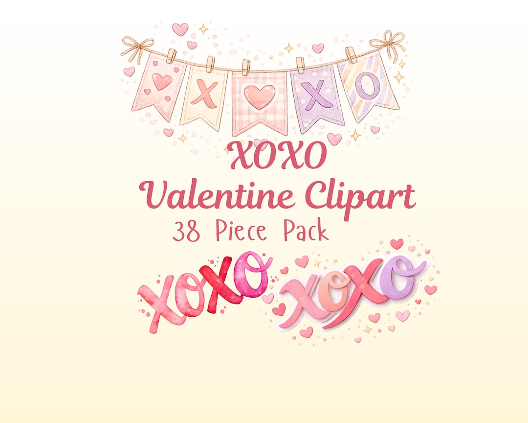 XOXO Watercolor Clipart Set | Valentine XOXO PNG | Hand Painted Love ...