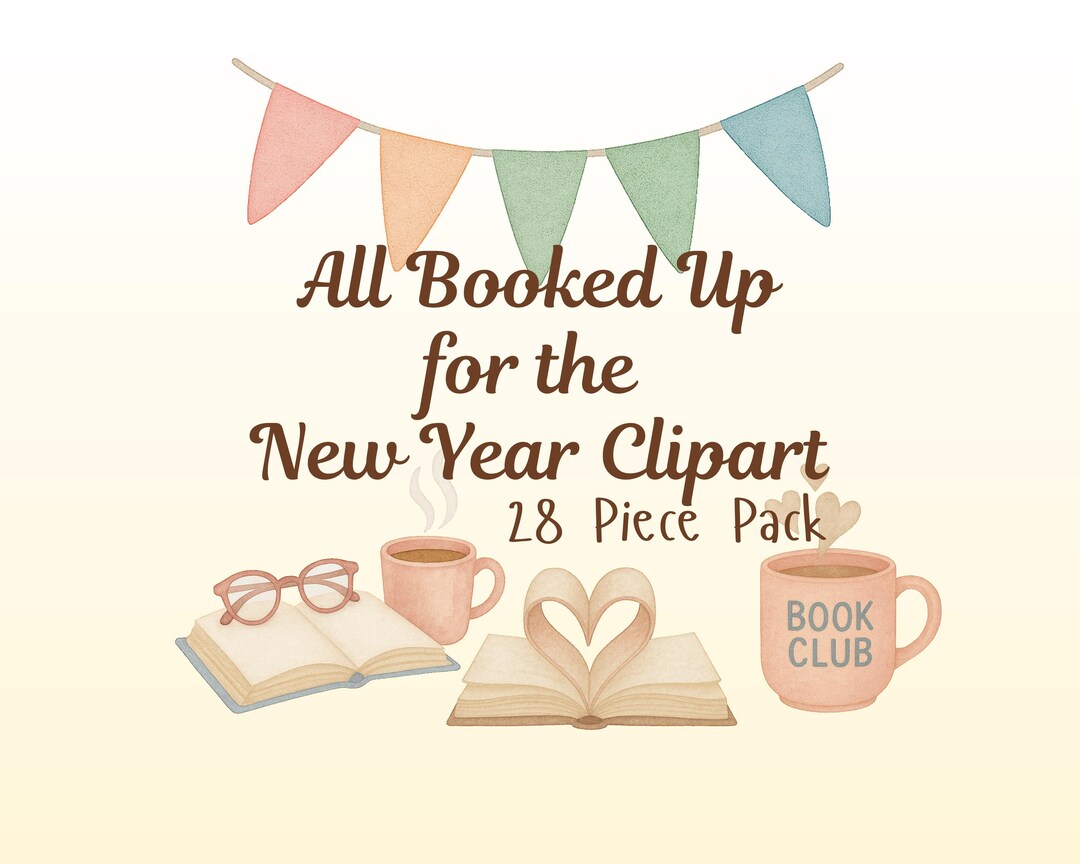 All Booked up for the New Year Watercolor Clipart | Cozy Reading Book ...