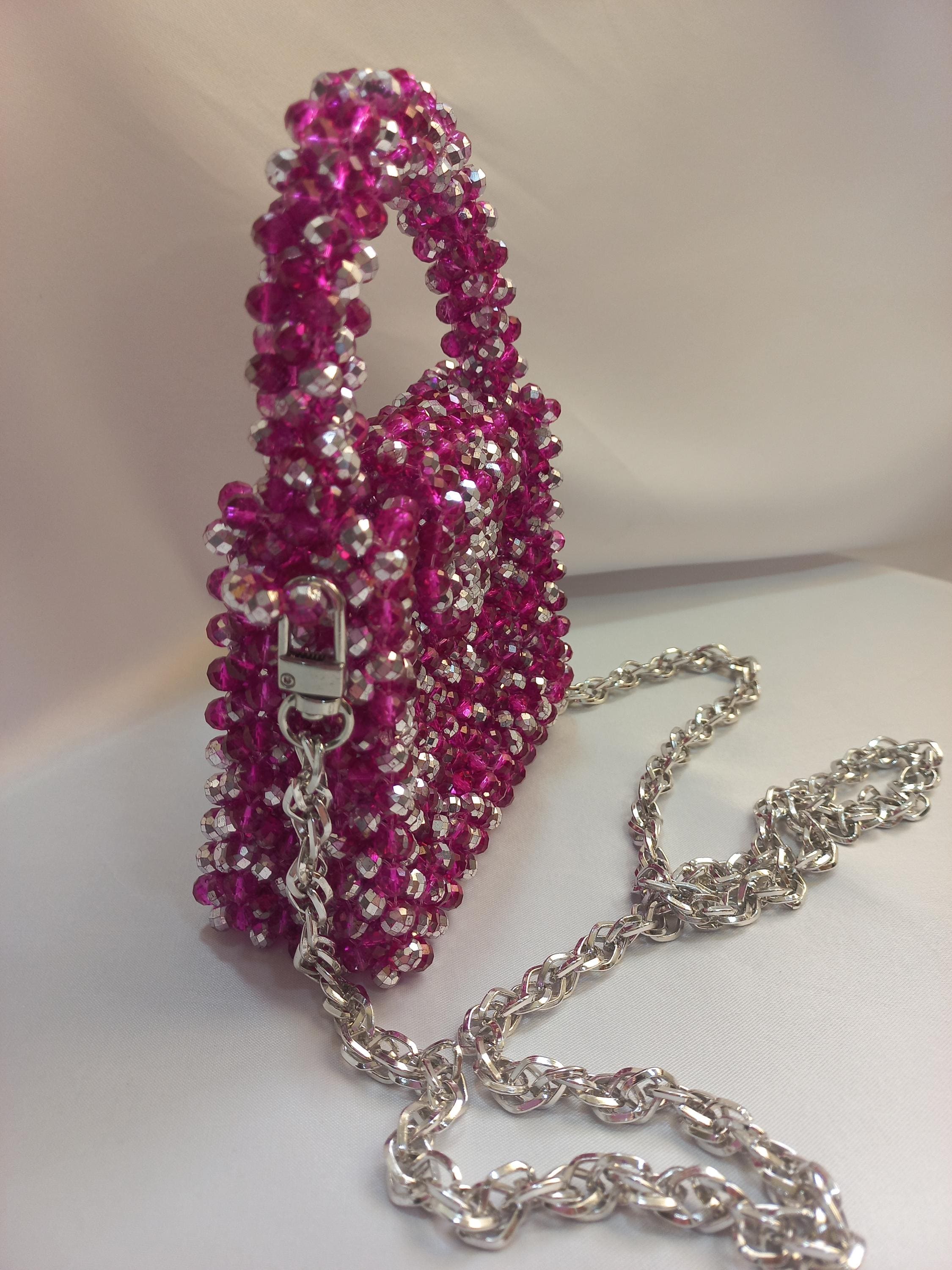 Crystal Pink Bead Bag, Bead LUXURY Bag, Women Bead Bag, Bead Bag ...