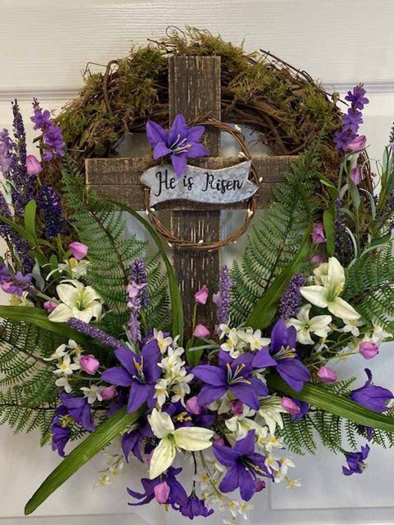 Easter "he is Risen" Cross Wreath, Easter Wreath, Spring Wreath, Easter ...