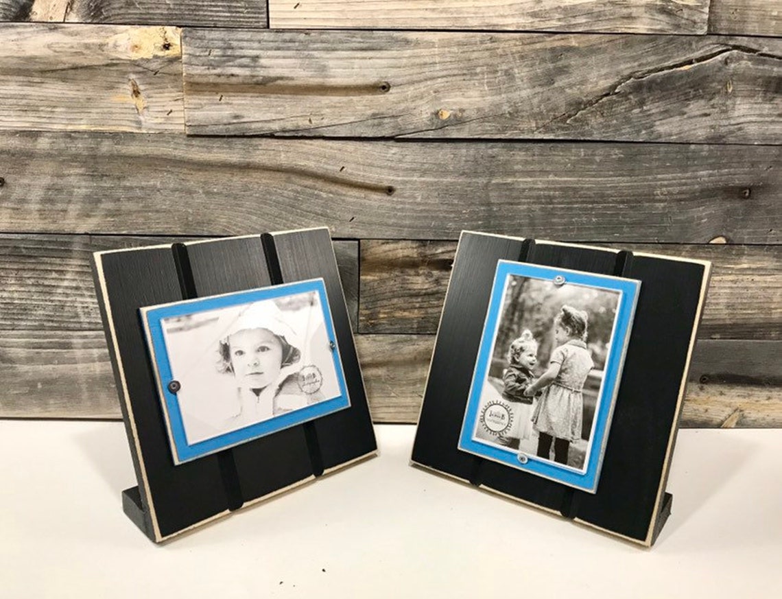 Black and blue table top picture frame holds one 4x | Etsy