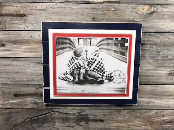 Navy blue red and white picture frame holds 8x10 | Etsy